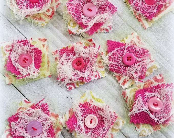 Set of 3 Pink Burlap Fabric Clusters, Junk Journal Fabric Clusters ...