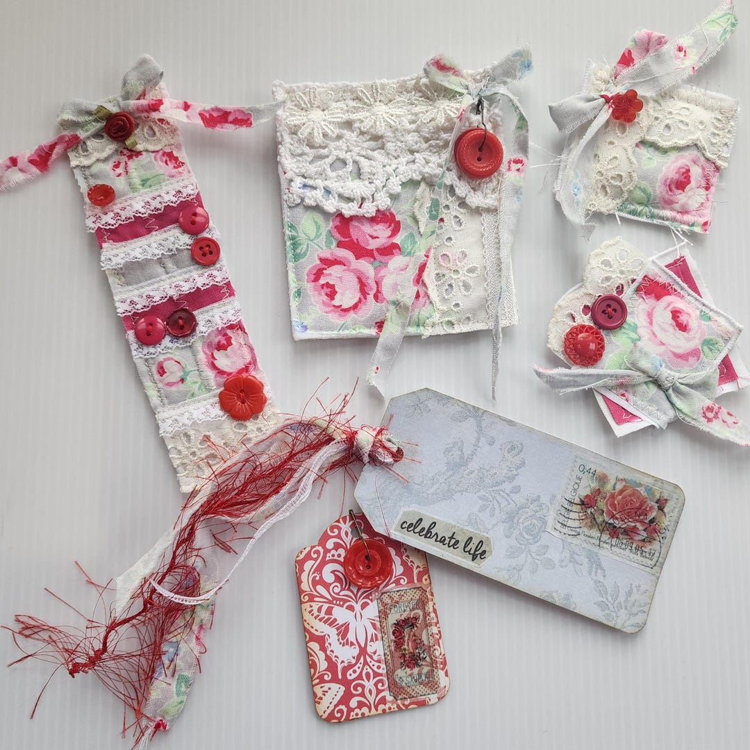 Shabby Roses Snippet Cluster and Journal Tag Set, Junk Journal ...
