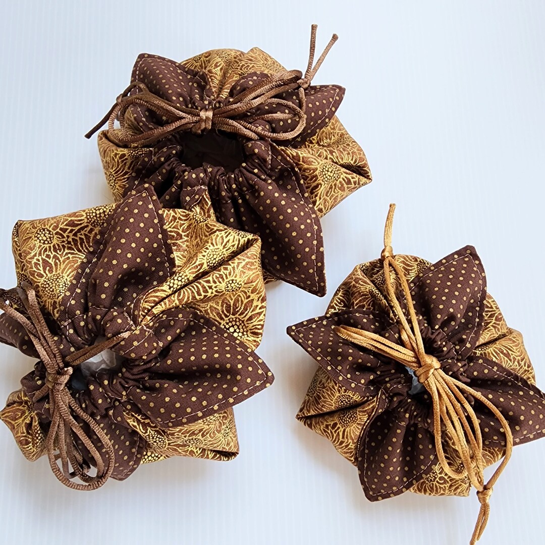Metallic Gold and Brown Drawstring Petal Pouch, Fall Origami Bag - Etsy