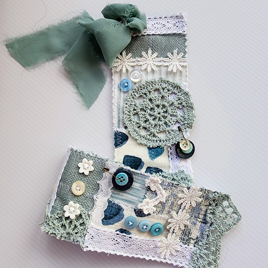 Shades of Blue Snippet Strip, Textile and Lace Collage, Button Snippet ...