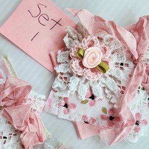 Shabby Pink Roses Cluster Set, 3-piece Pink and White Snippet Clusters ...