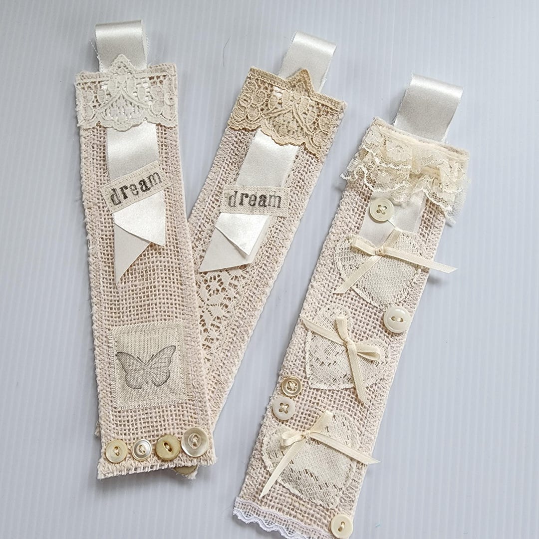 Shabby Journal Bookmark, Burlap and Lace Stamped Bookmark, Handmade ...