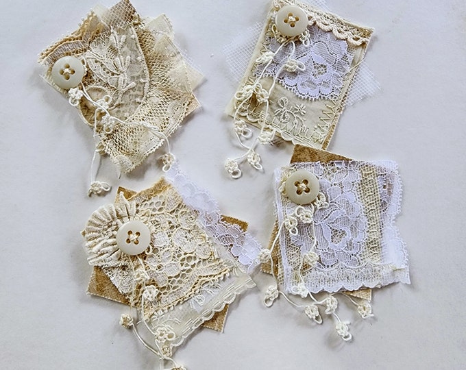 Set of 4 Lace Fabric Clusters, Lace Cluster, Junk Journal Ephemera ...