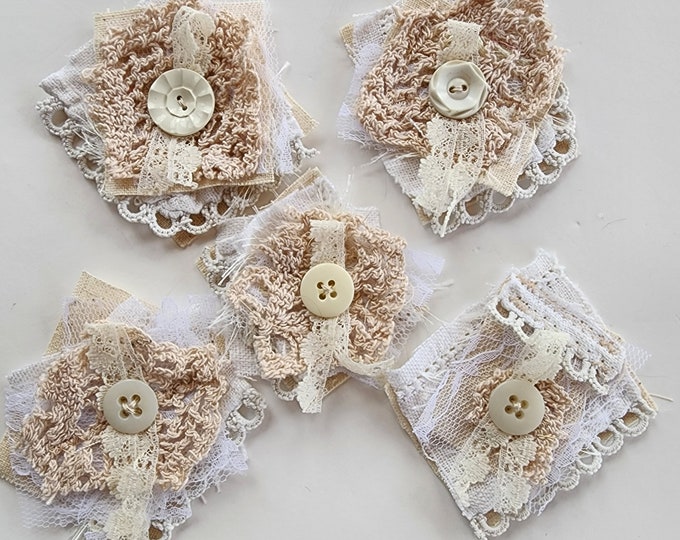 Creamy Lace and Button Snippet Cluster Set of 5, Junk Journal Pocket Clusters, - Etsy