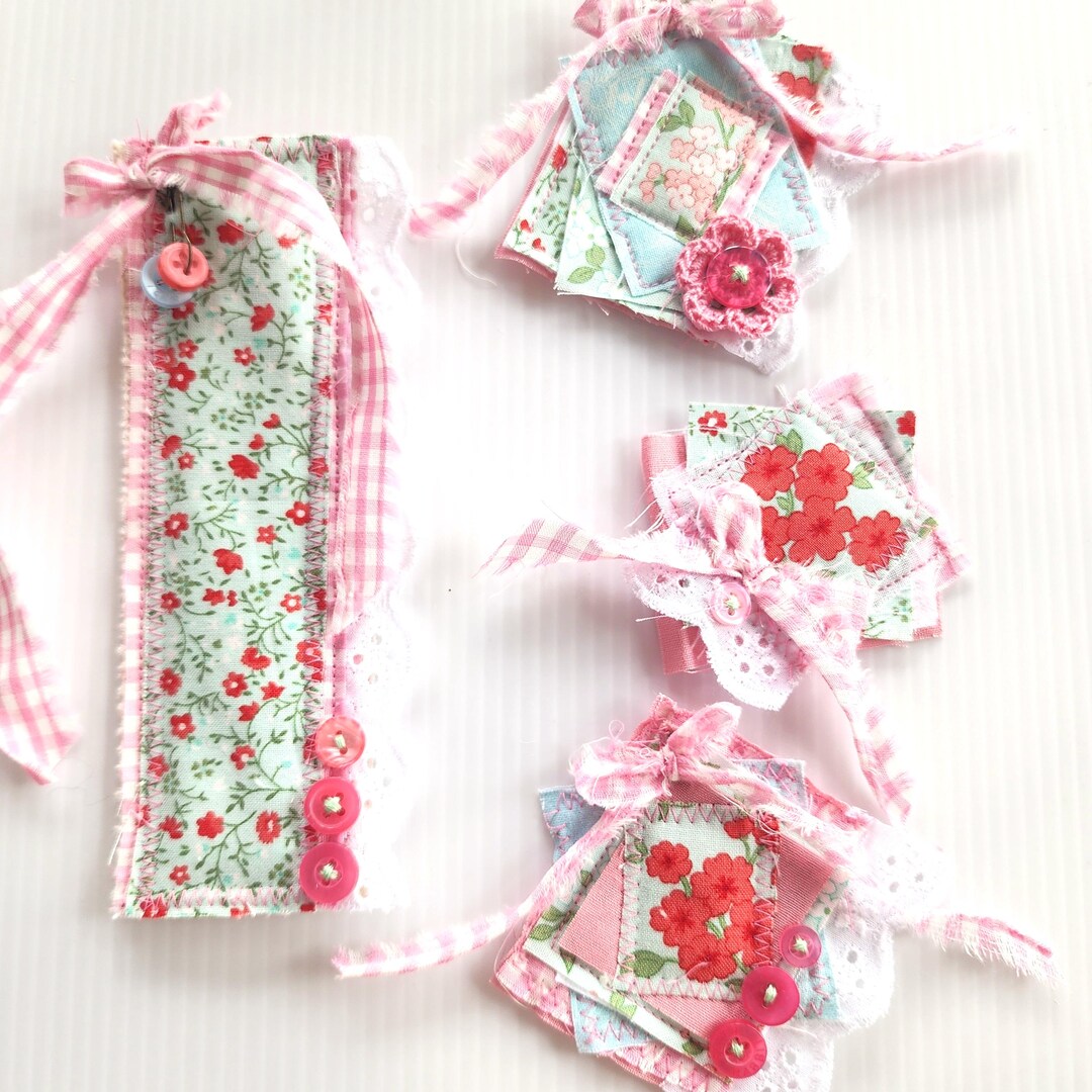 Spring/summer Gingham Fabric Embellishment Set of 3 Clusters + Matching ...