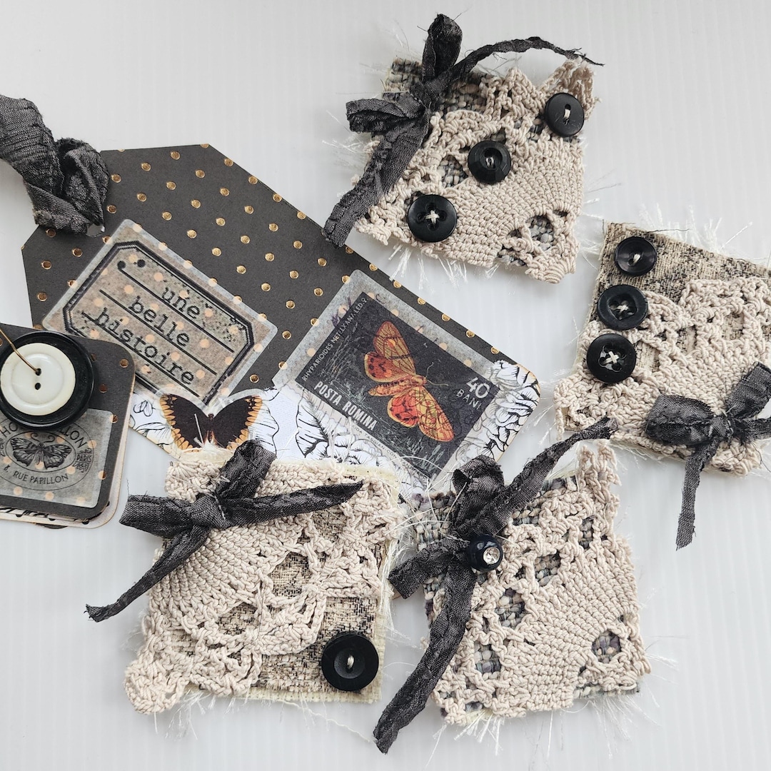 6-piece Journal Ephemera Set With Journal Tag and Button Dangle, Black ...