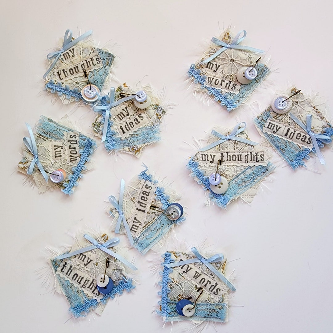 3-piece Button Dangle Cluster Set, Light Blue Journal Textile Ephemera ...