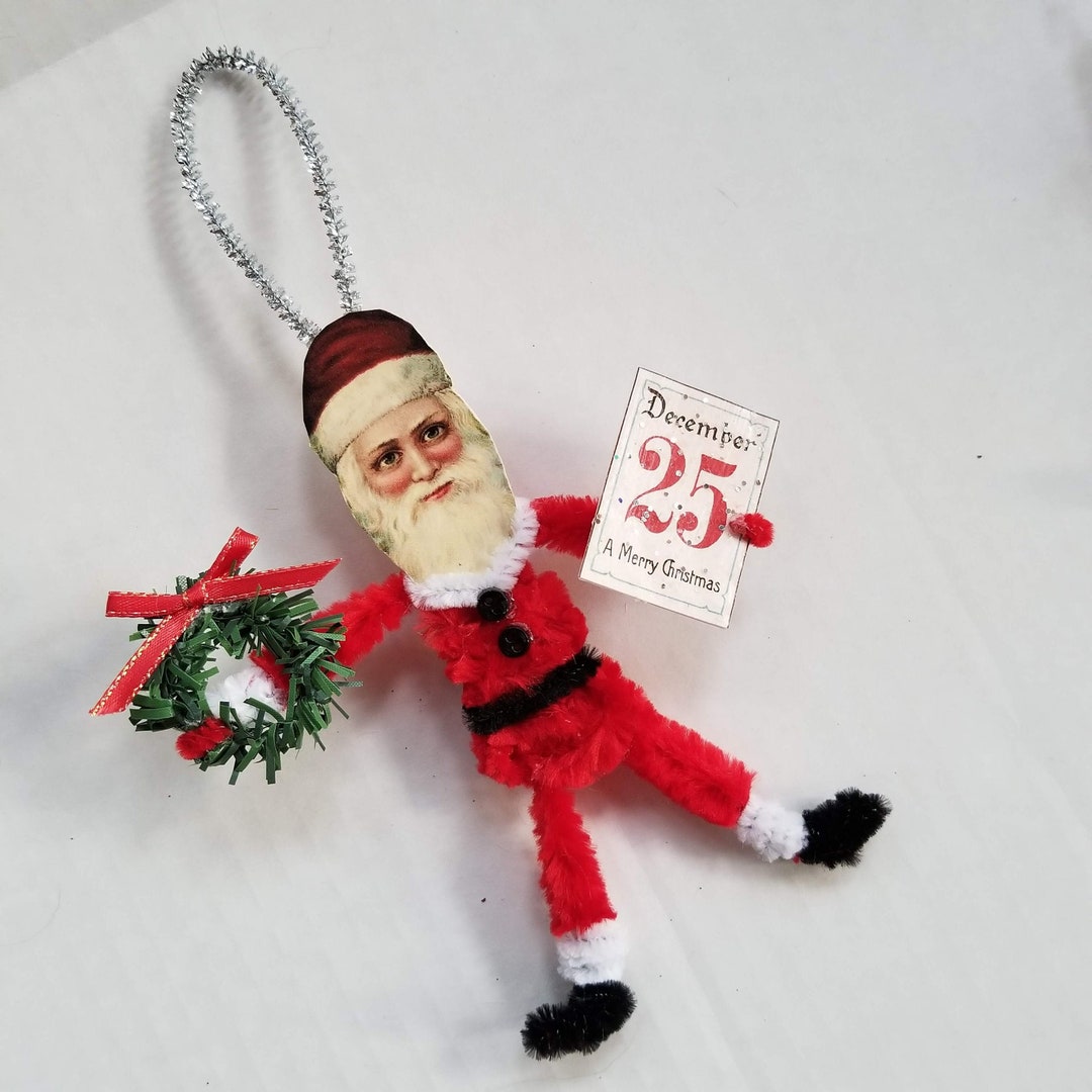 Bump Chenille Santa Ornament, Pipe Cleaner Ornament, Vintage Style ...