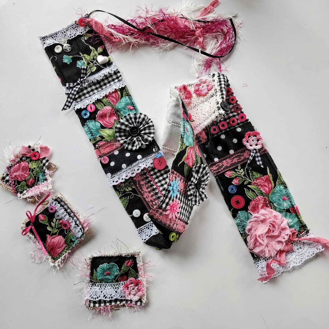 37 Black Floral/check Snippet Roll and Clusters - Etsy