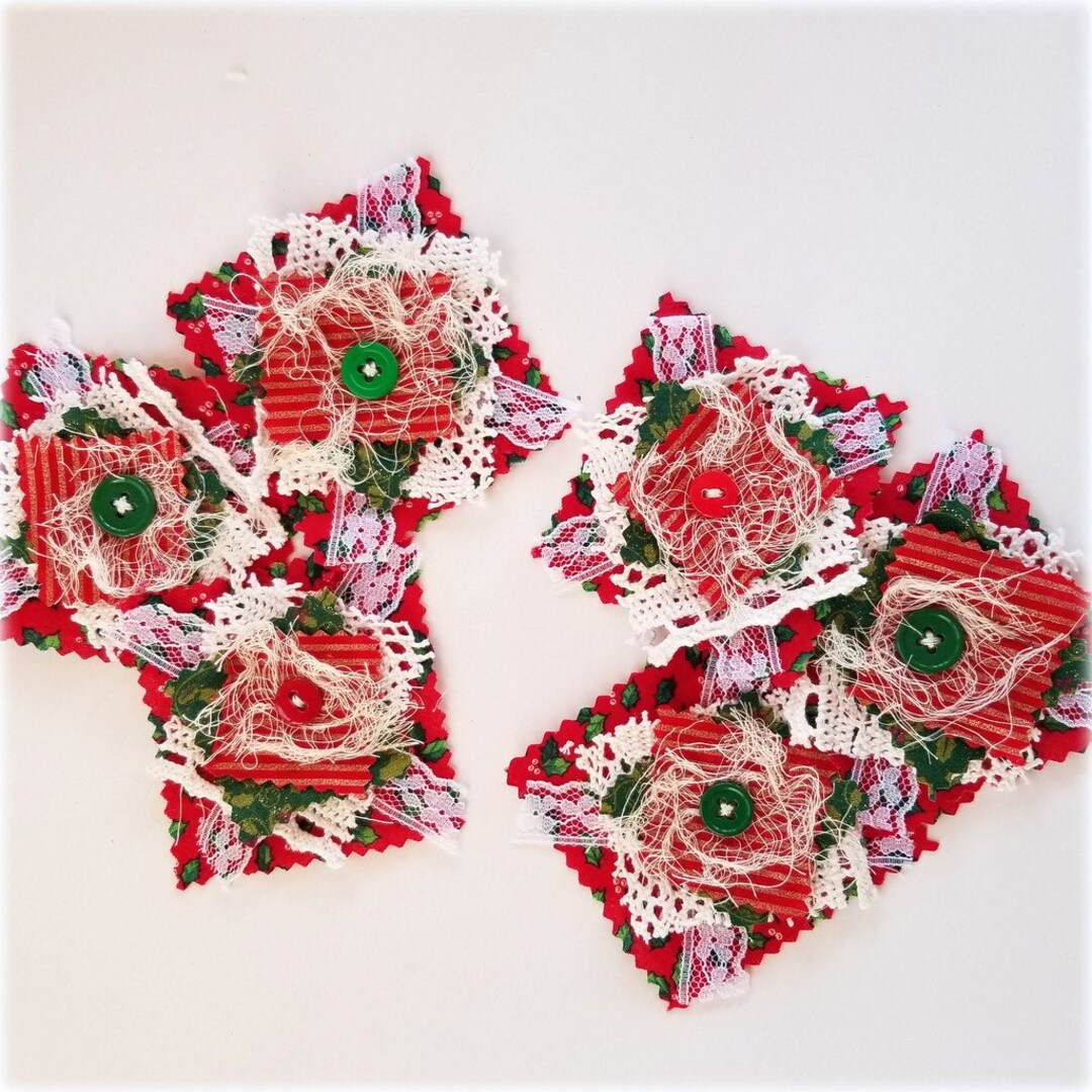 Set of 3 Christmas Fabric Clusters, Red and Green Christmas Snippet ...