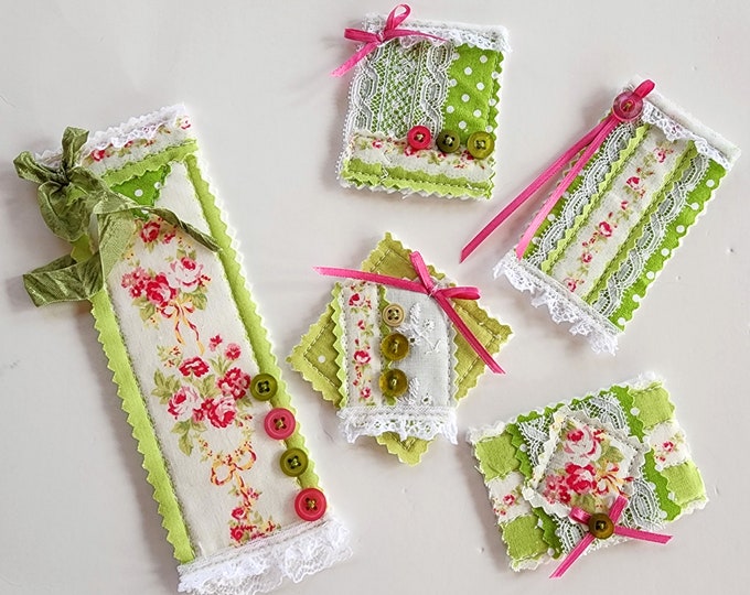 Pocketful of Shabby Pink and Green Spring Snippets, Journal Fabric ...