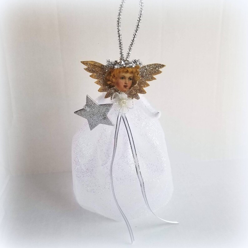 Vintage Inspired Pipe Cleaner Angel Ornament White and Silver - Etsy