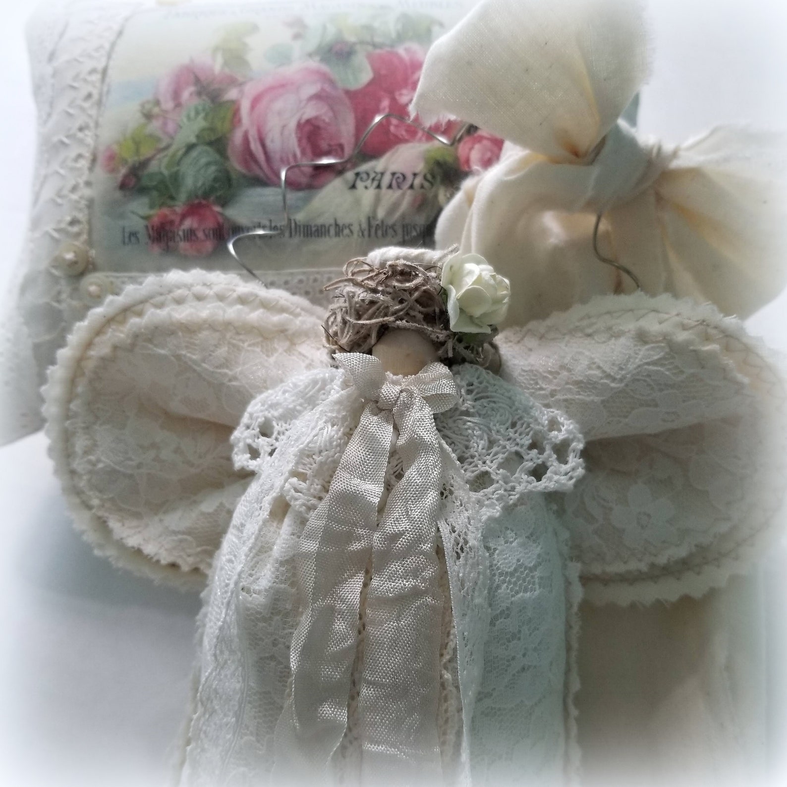 Angel Shabby Lace Angel With Rag Bow Handmade Angel - Etsy