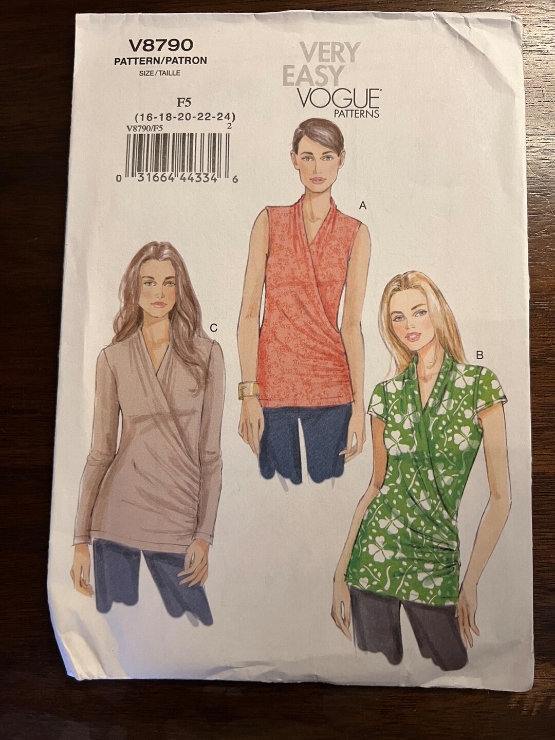 Vogue V8790 Faux Wrap Front Knit Top Sewing Pattern - Etsy