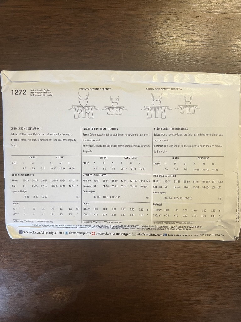 Simplicity 1272, Mother Daughter Heart Apron Sewing Pattern - Etsy