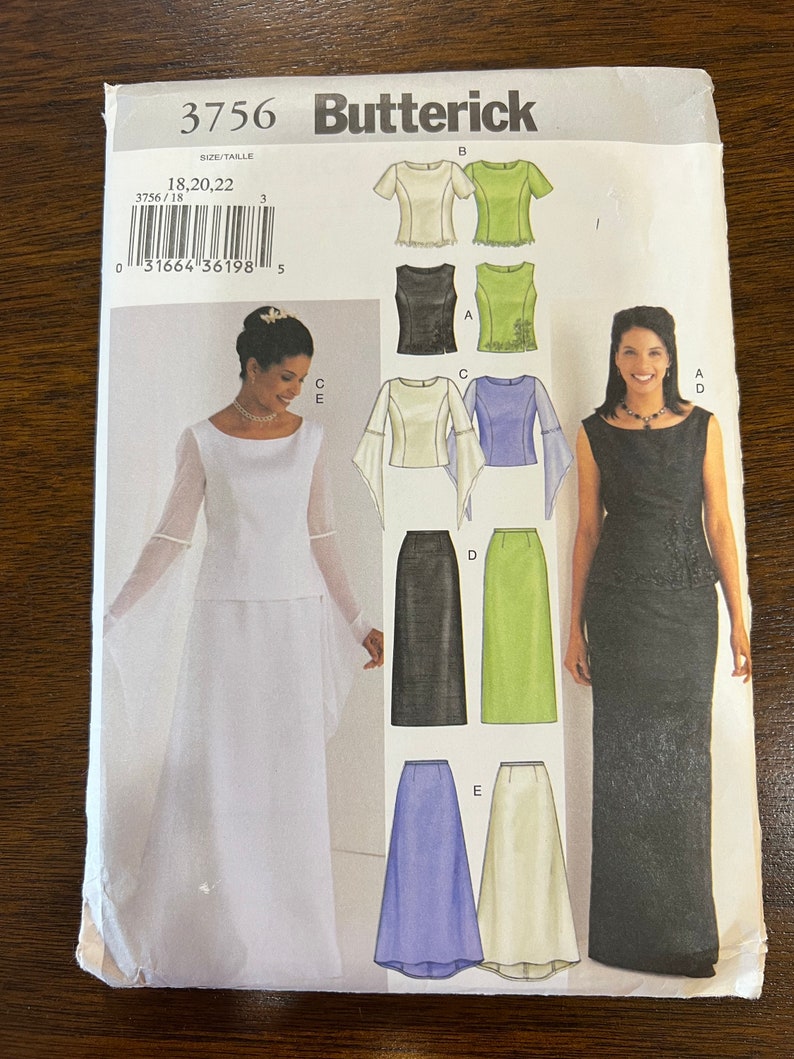Butterick 3756 Top and Skirt Formal Wear Sewing Pattern - Etsy
