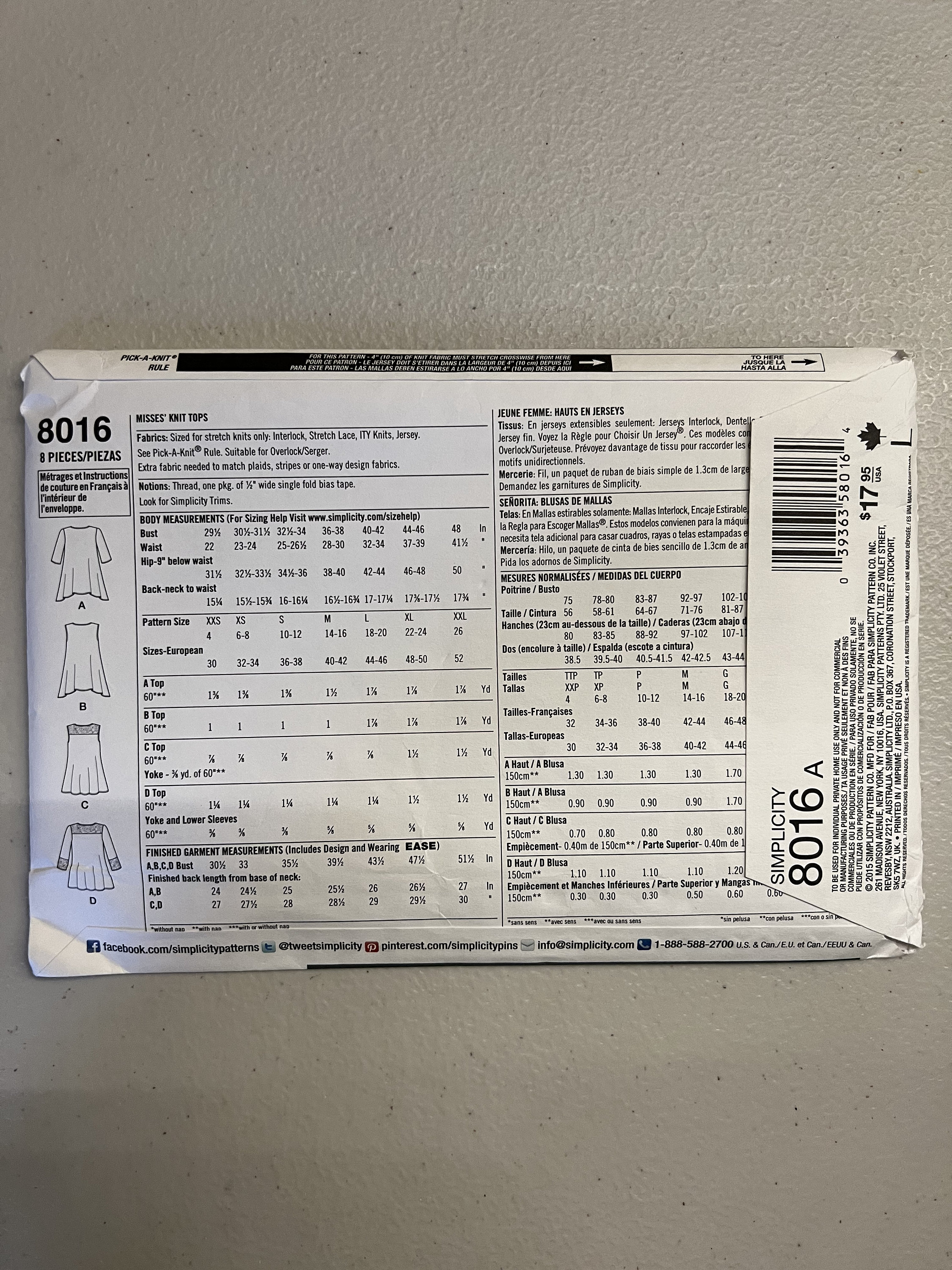 Simplicity 8016, Ladies Tunic Top Sewing Pattern - Etsy