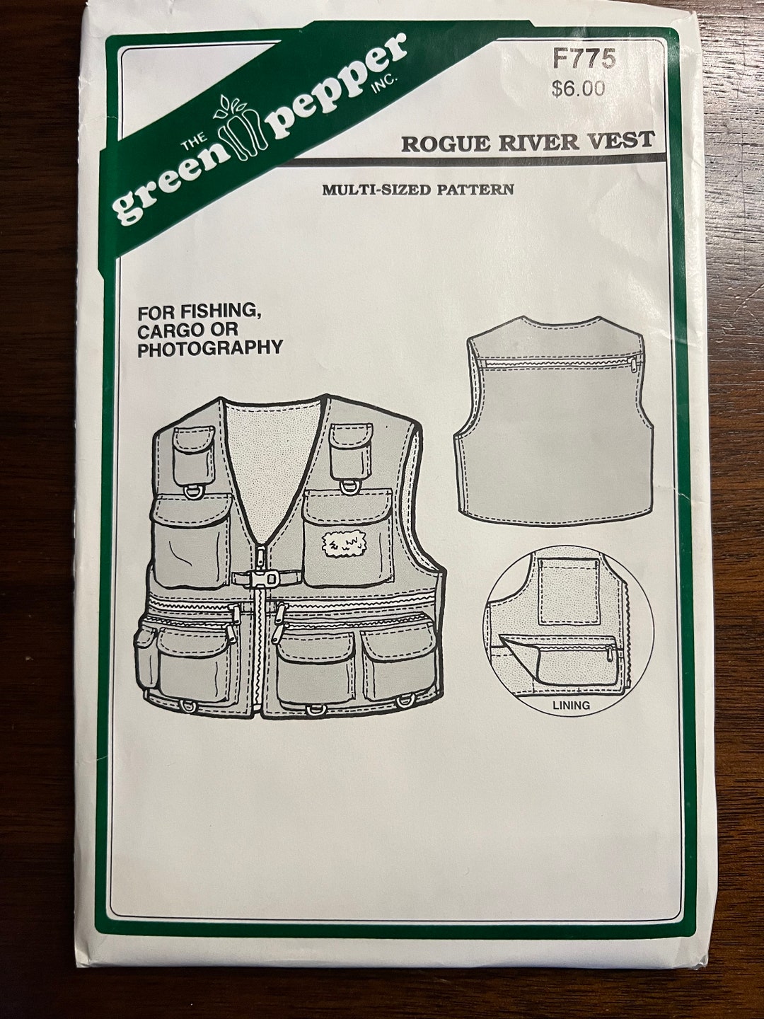 Green Pepper Men's Rogue River Vest Sewing Pattern, 1990's - Etsy