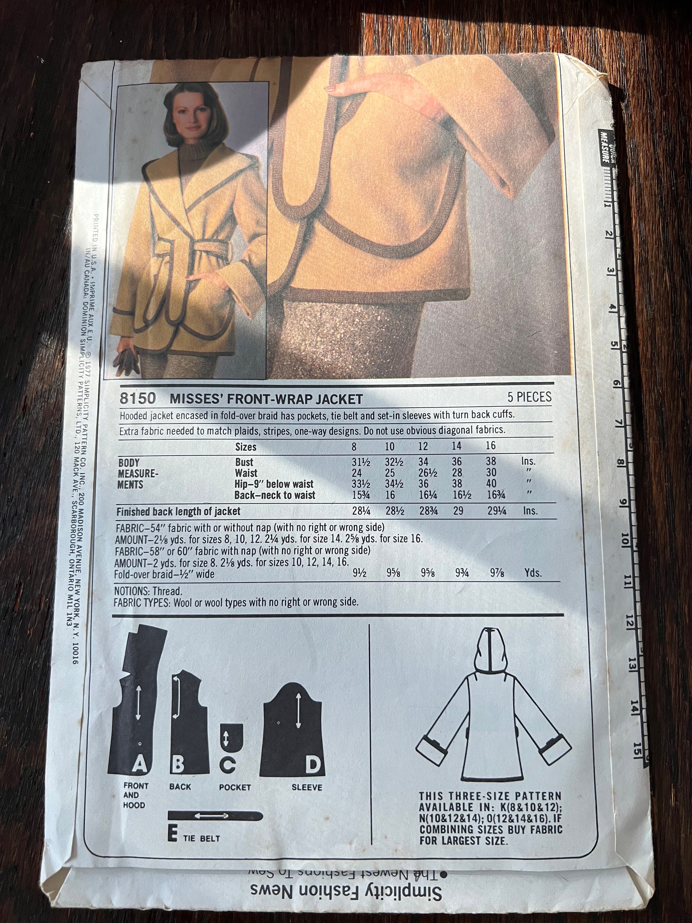 Simplicity 8150 Hooded Jacket With Belt Sewing Pattern, 1977 - Etsy