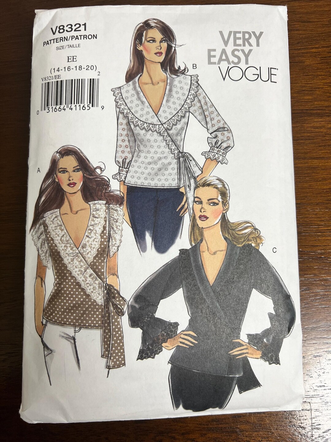 Vogue V8321 Shawl Collar Blouse With Lace Trim Sewing Pattern - Etsy