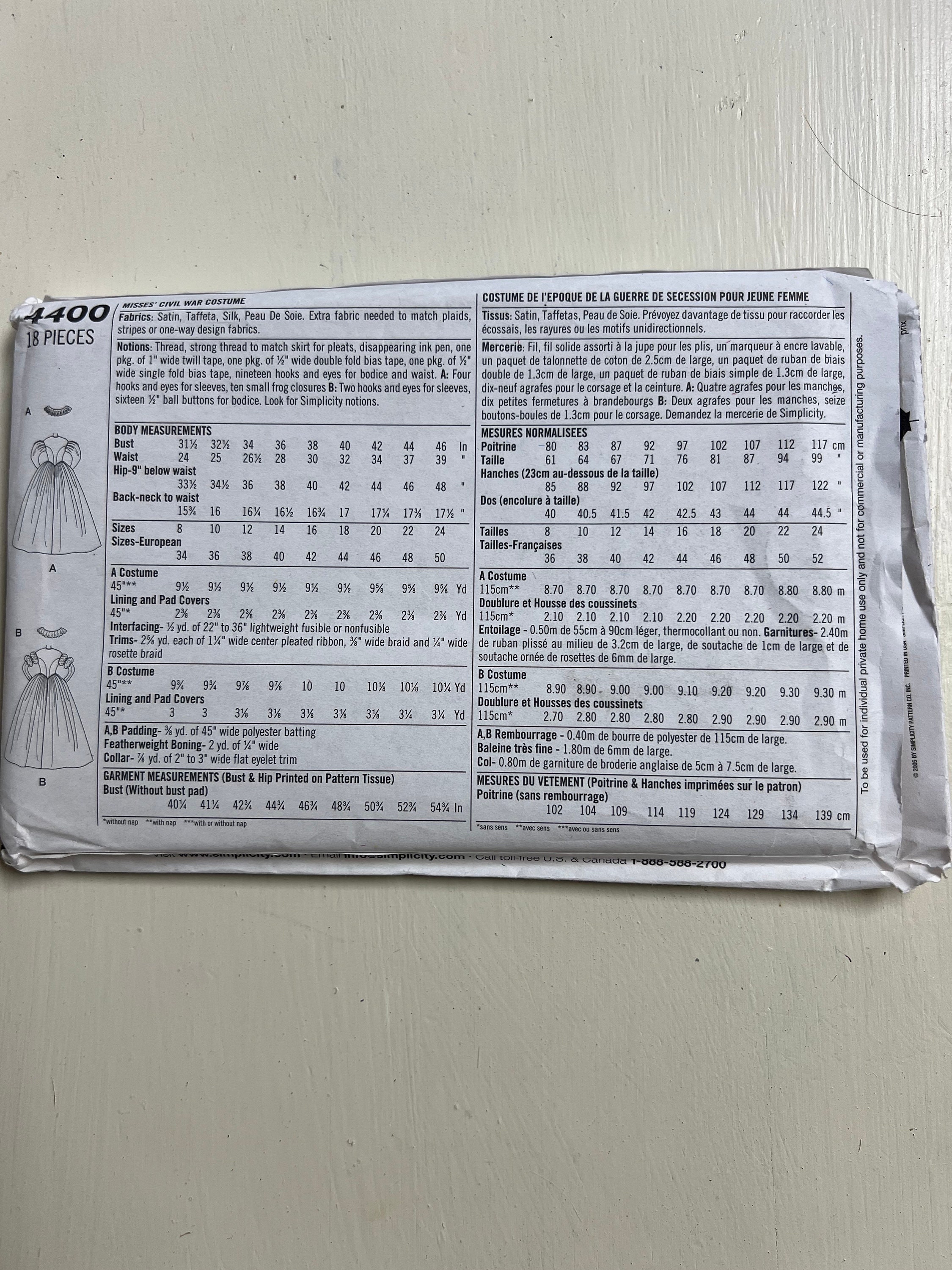 Simplicity 4400 Plaid Civil War Costume Dress Sewing Pattern - Etsy