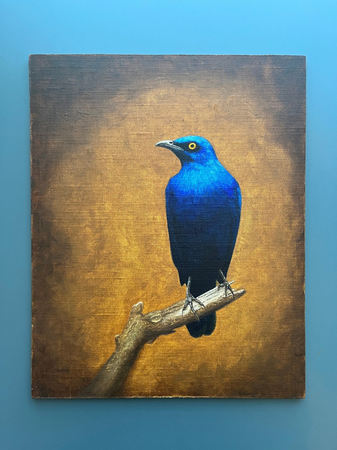 Original Oil Painting Blue Starling Bird Painting 8 X - Etsy