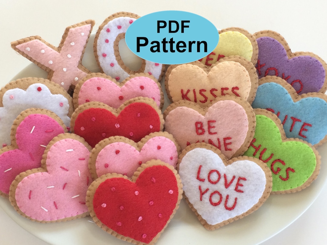 Pattern Felt Valentine Cookie Ornaments, Conversation Hearts DIY ...