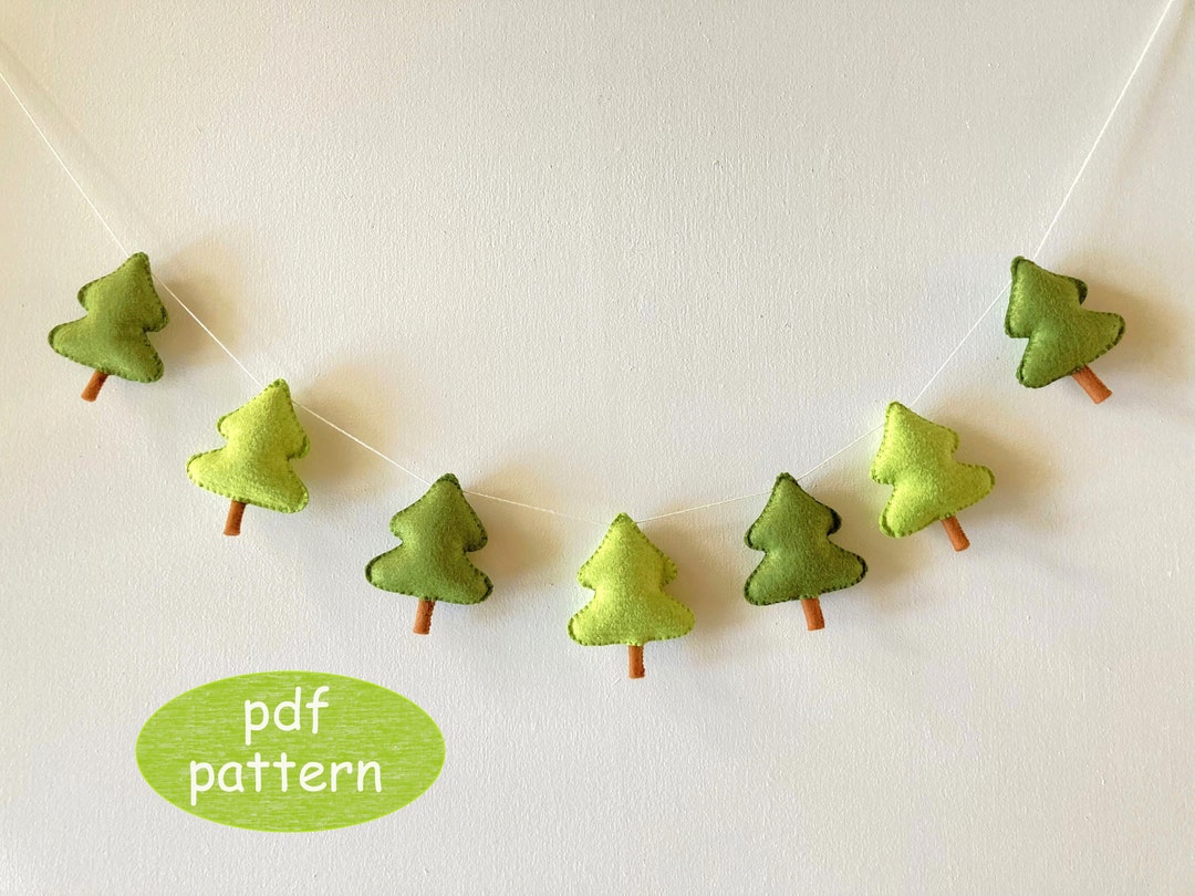 Pattern Felt Pine Tree Christmas Garland, Farmhouse Ornaments ...