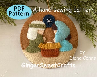 PATTERN Nativity Felt Christmas Ornament Baby Jesus in a Manger, Hand ...