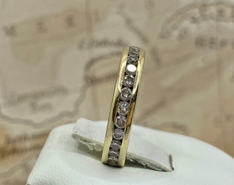 14k Yellow Gold Channel Set Diamond Band - Etsy