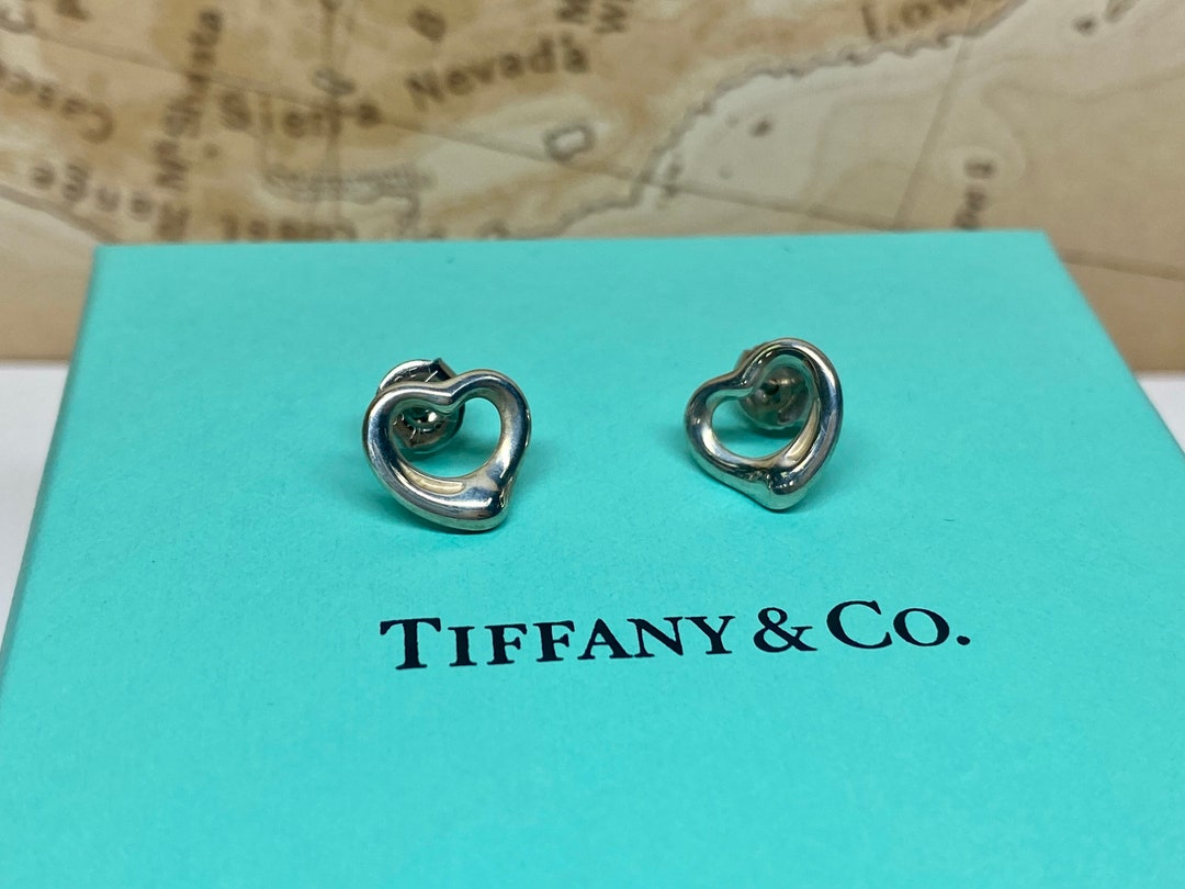 Tiffany & Co 925 Sterling Silver Elsa Peretti Spain Open Heart Stud ...