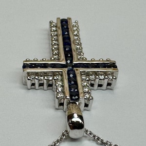 Elegant Blue Sapphire & Diamond Cross Pendant in 14K White Gold ...