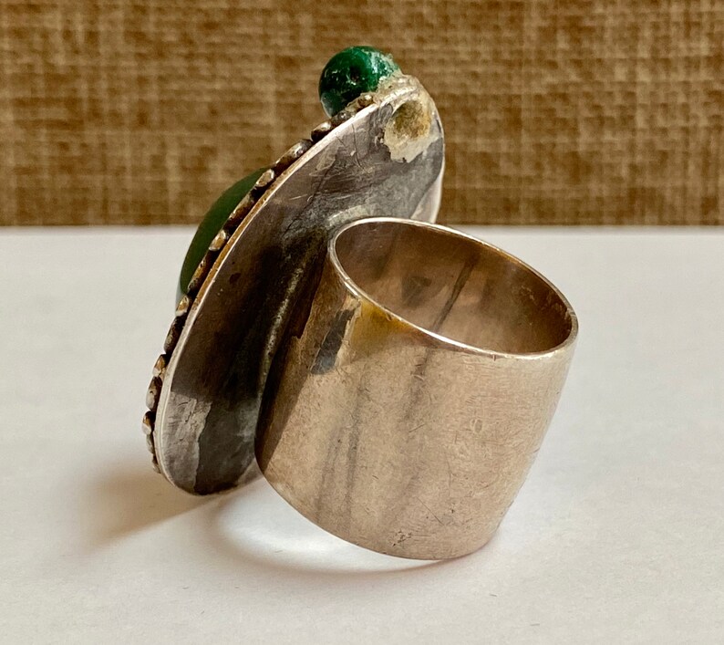 Vintage CPR Sterling Silver Large Ring With Green Oval Gemstone!!! - Etsy