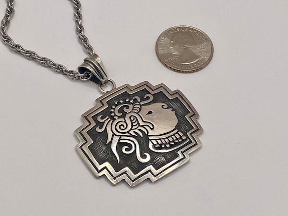 Large Vintage 950 Mexico Silver Aztec Warrior Pendant… - Gem