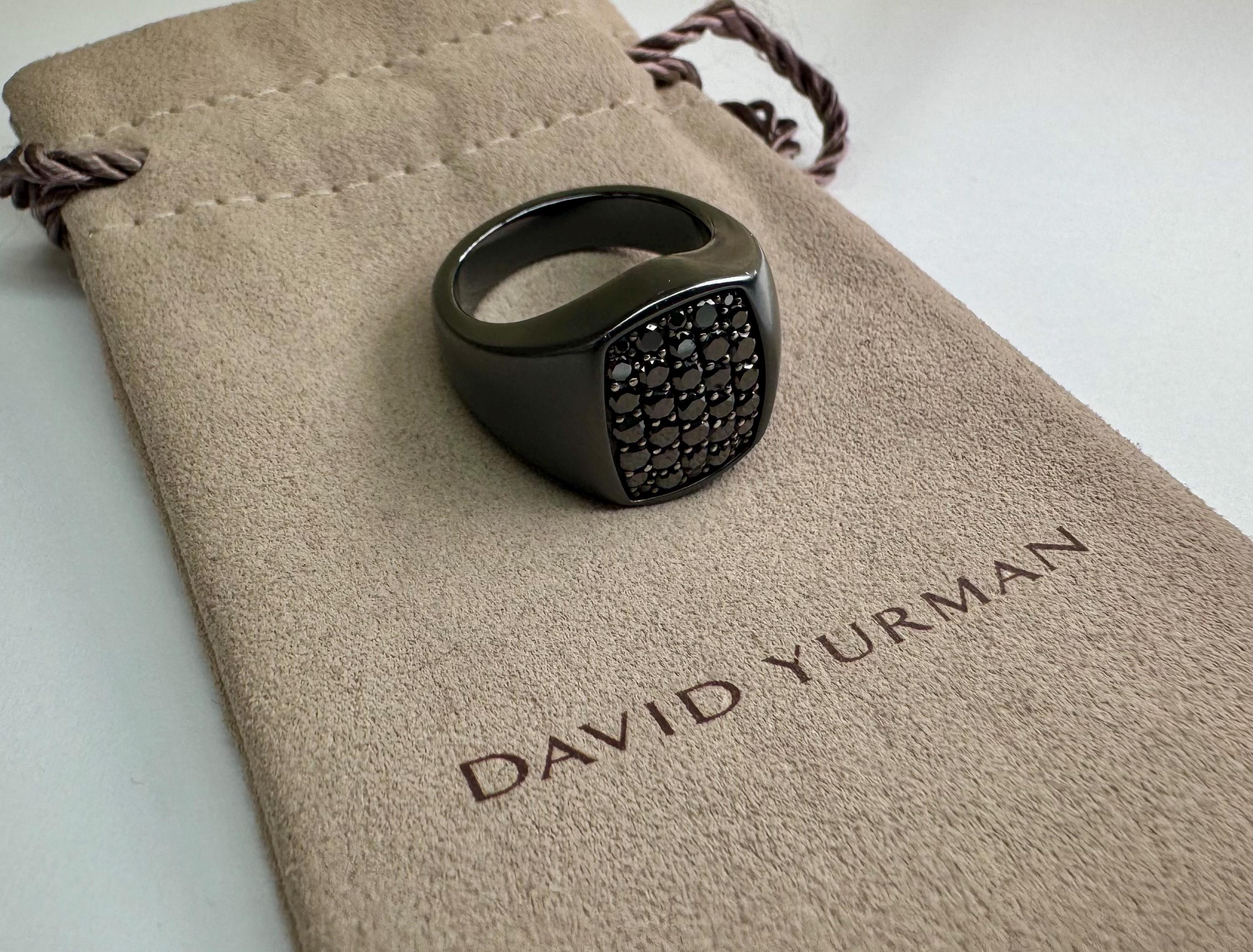 David Yurman Sterling Silver Black Titanium Black Diamond Signet Ring ...