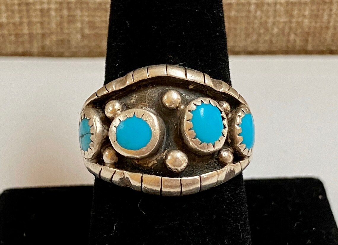 Vintage Handmade Native American Sterling Silver Ring With - Etsy