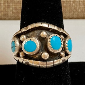 Vintage Handmade Native American Sterling Silver Ring With Natural Blue ...