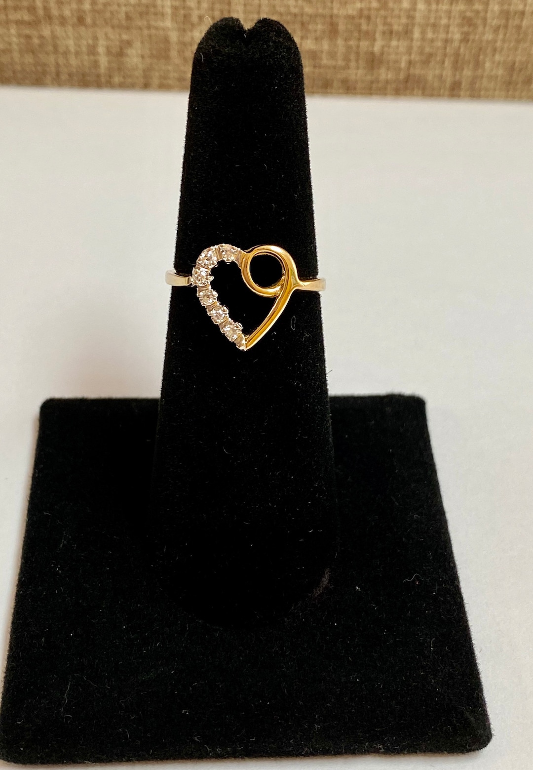 14K Yellow Solid Gold Heart Diamond Ring!!!!! Size 5 1/2 - Etsy