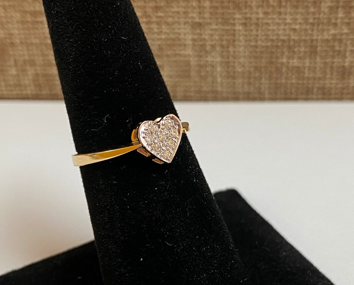 Beautiful 14K Yellow Solid Gold Heart Diamond Ring Size 6 | Etsy