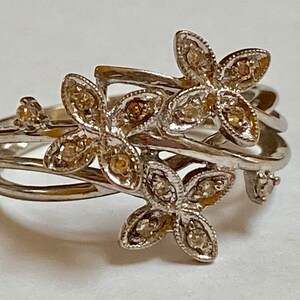 Beautiful 10K White Solid Gold and Diamond Flower Ring Size 7 1/4 - Etsy