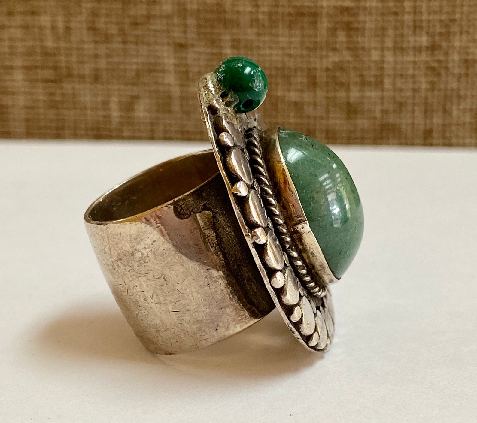 Vintage CPR Sterling Silver Large Ring With Green Oval Gemstone!!! - Etsy