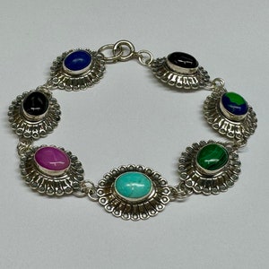 Vintage Native American Sterling Silver Multi Stone Link Bracelet - Etsy