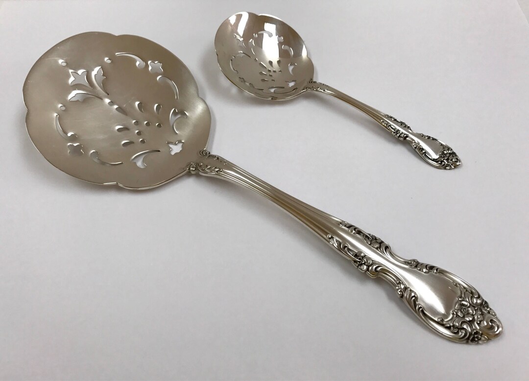 Vintage Gorham Melrose Pattern Sterling Silver Serving Spoon Set ...