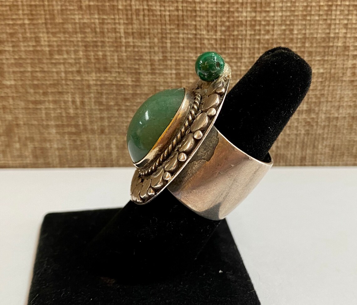 Vintage CPR Sterling Silver Large Ring With Green Oval Gemstone!!! - Etsy