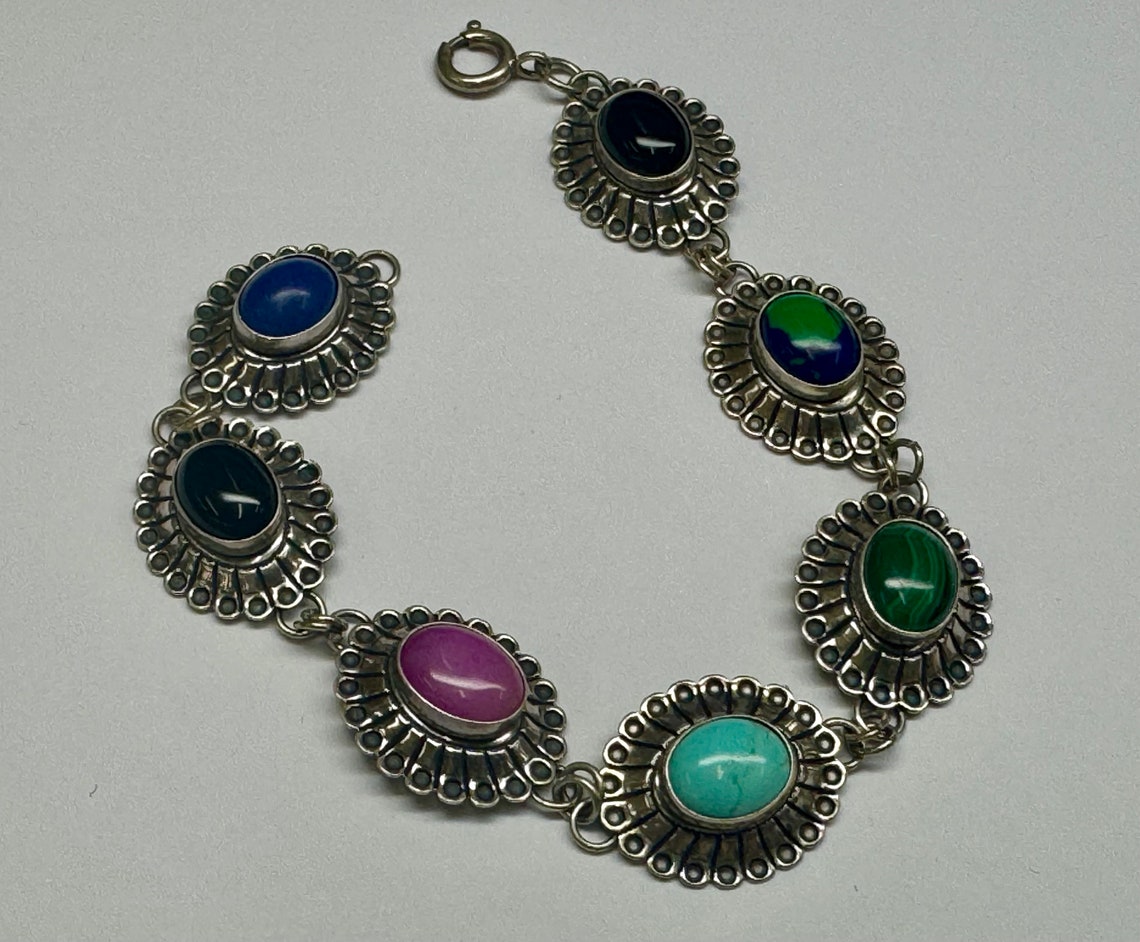 Vintage Native American Sterling Silver Multi Stone Link Bracelet - Etsy