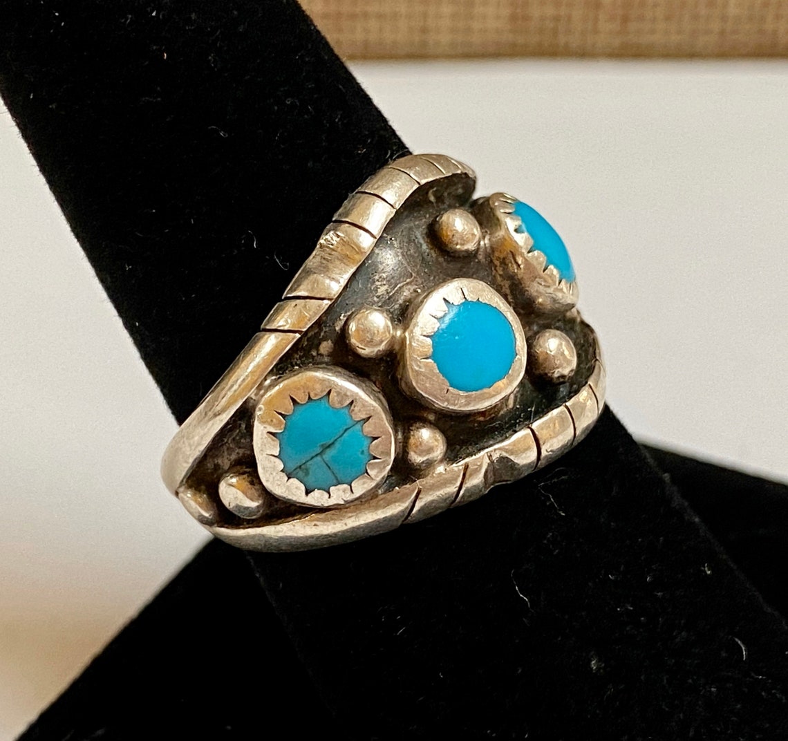 Vintage Handmade Native American Sterling Silver Ring With - Etsy