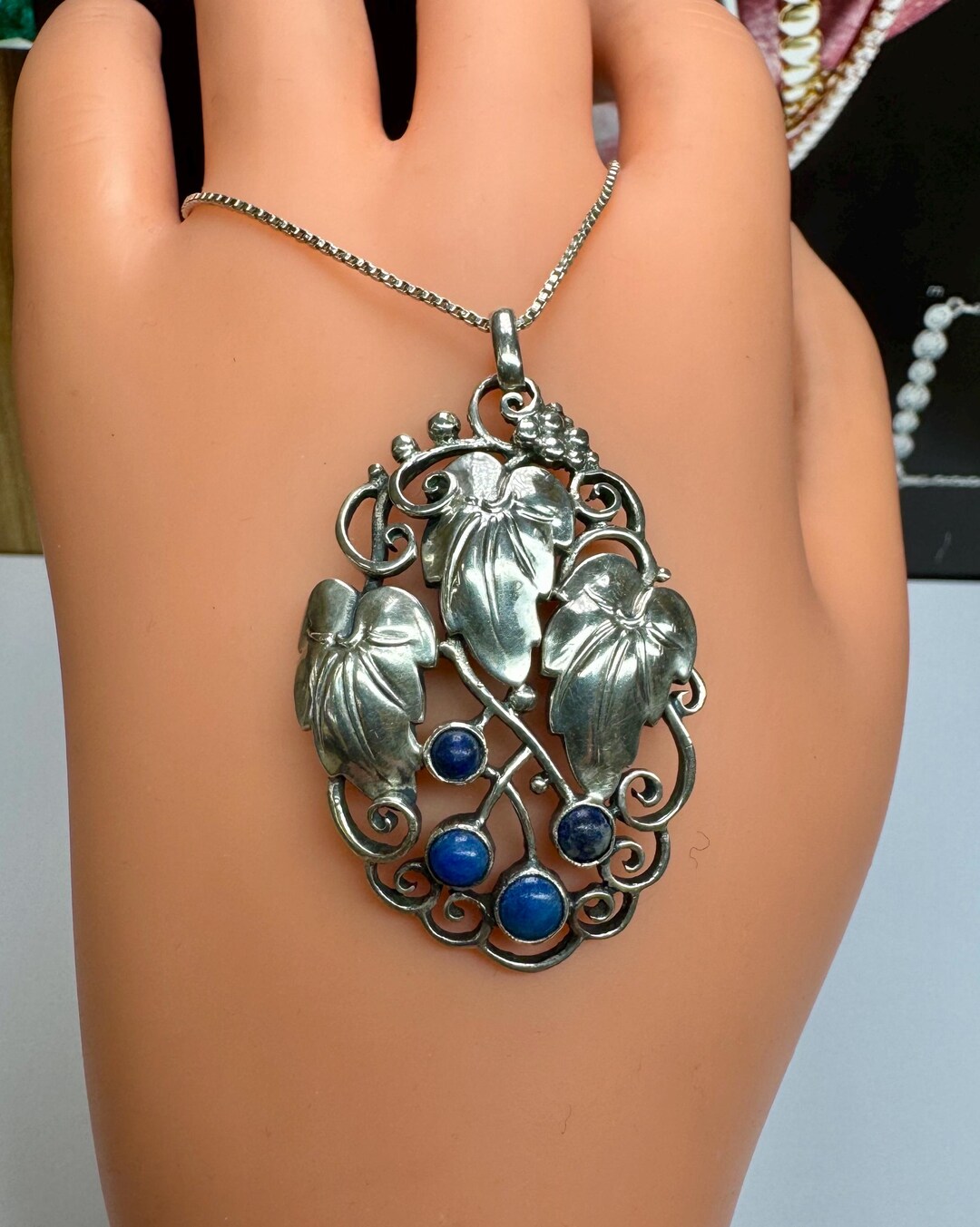 Vintage Beautiful and Detailed 800 Silver and Lapis Pendant Necklace ...