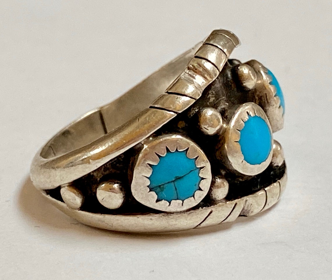 Vintage Handmade Native American Sterling Silver Ring With - Etsy