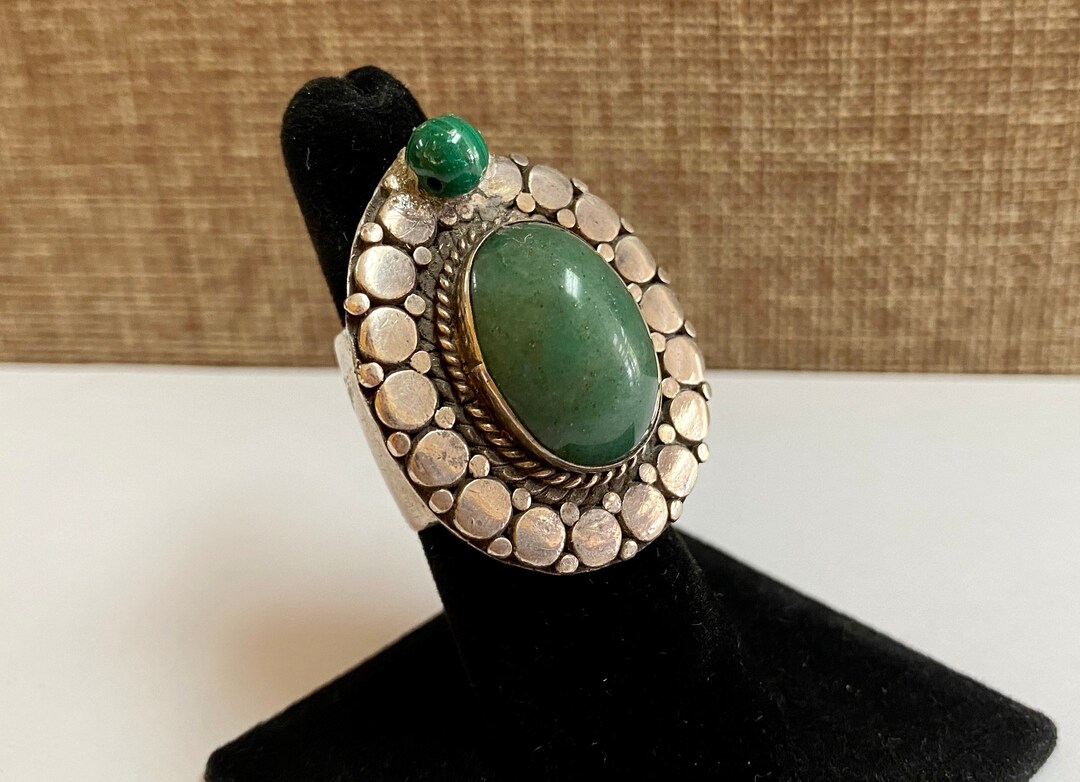 Vintage CPR Sterling Silver Large Ring With Green Oval Gemstone!!! - Etsy