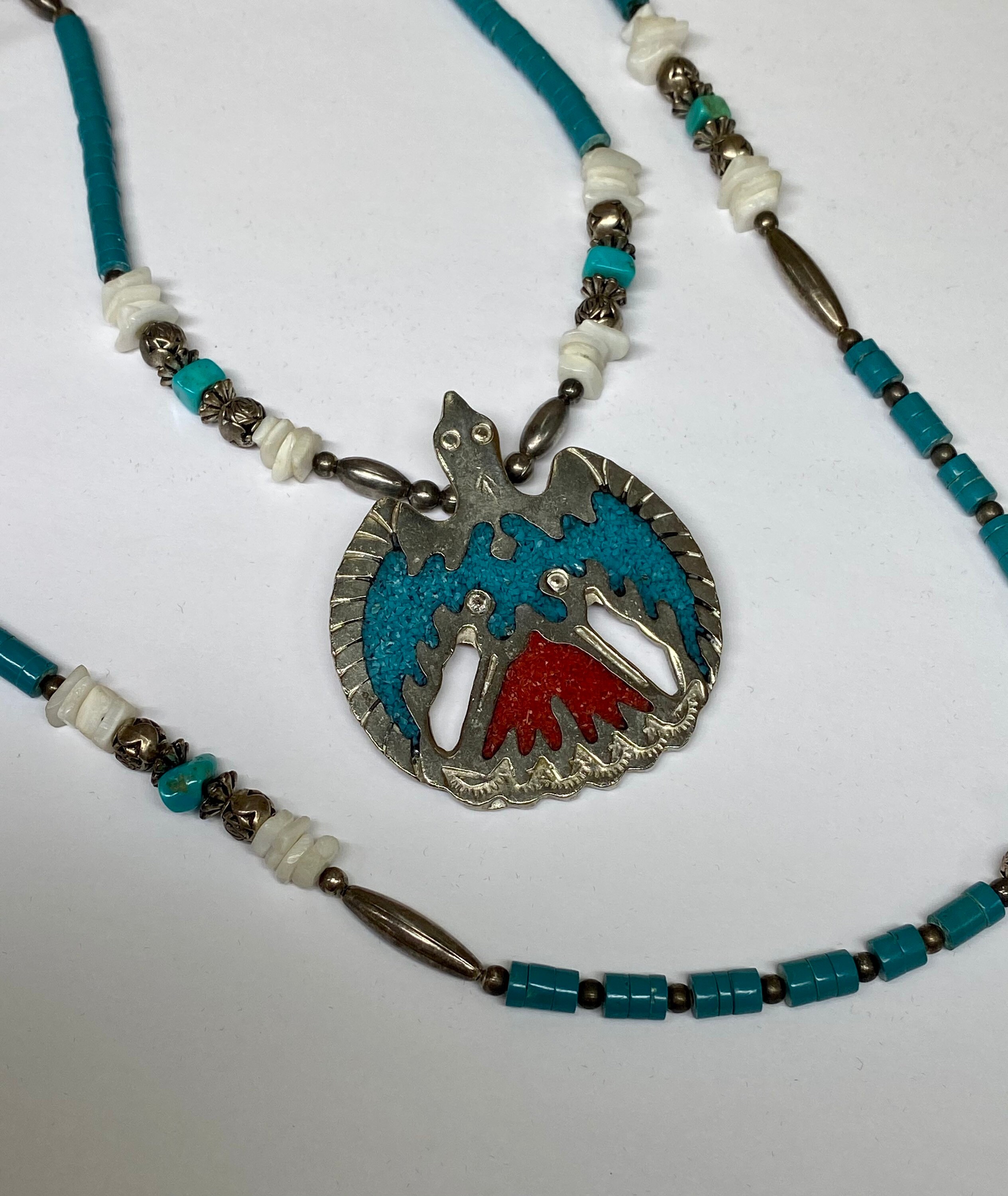 Vintage Native American Navajo T.T. Sterling Silver Crushed Turquoise ...